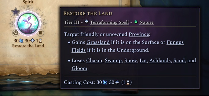 Confirmed - The spell "Restore the land" does not remove "Swamp", as it is writen in spell ...